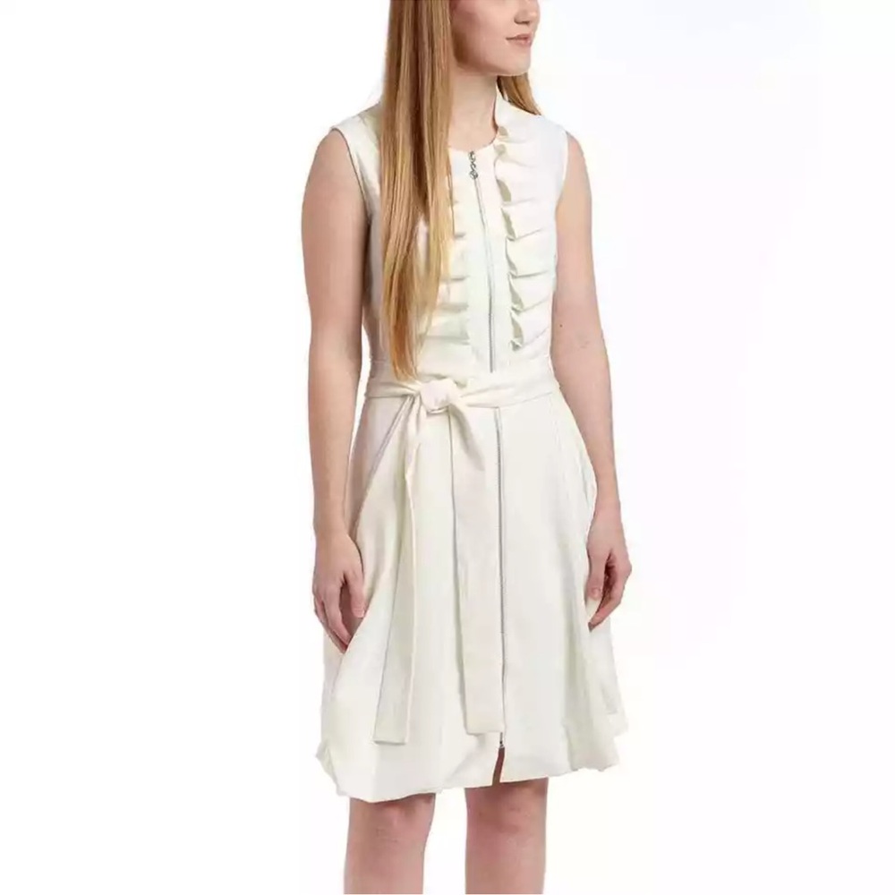 White Samuel Dong Dress With Ruffle Front - Gem